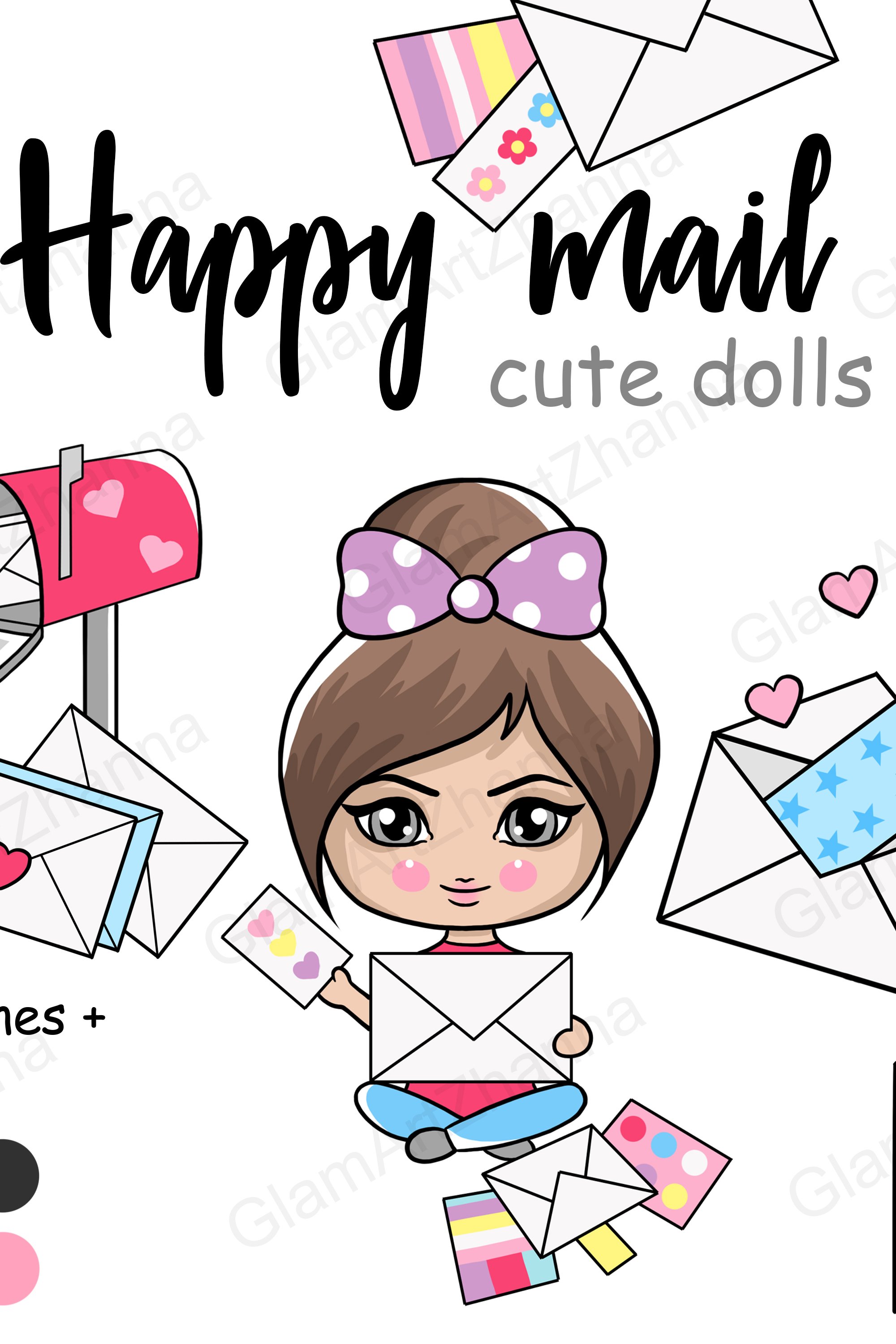 Happy Mail CUTE DOLLS Fashion Woman Digital Illustration PNG