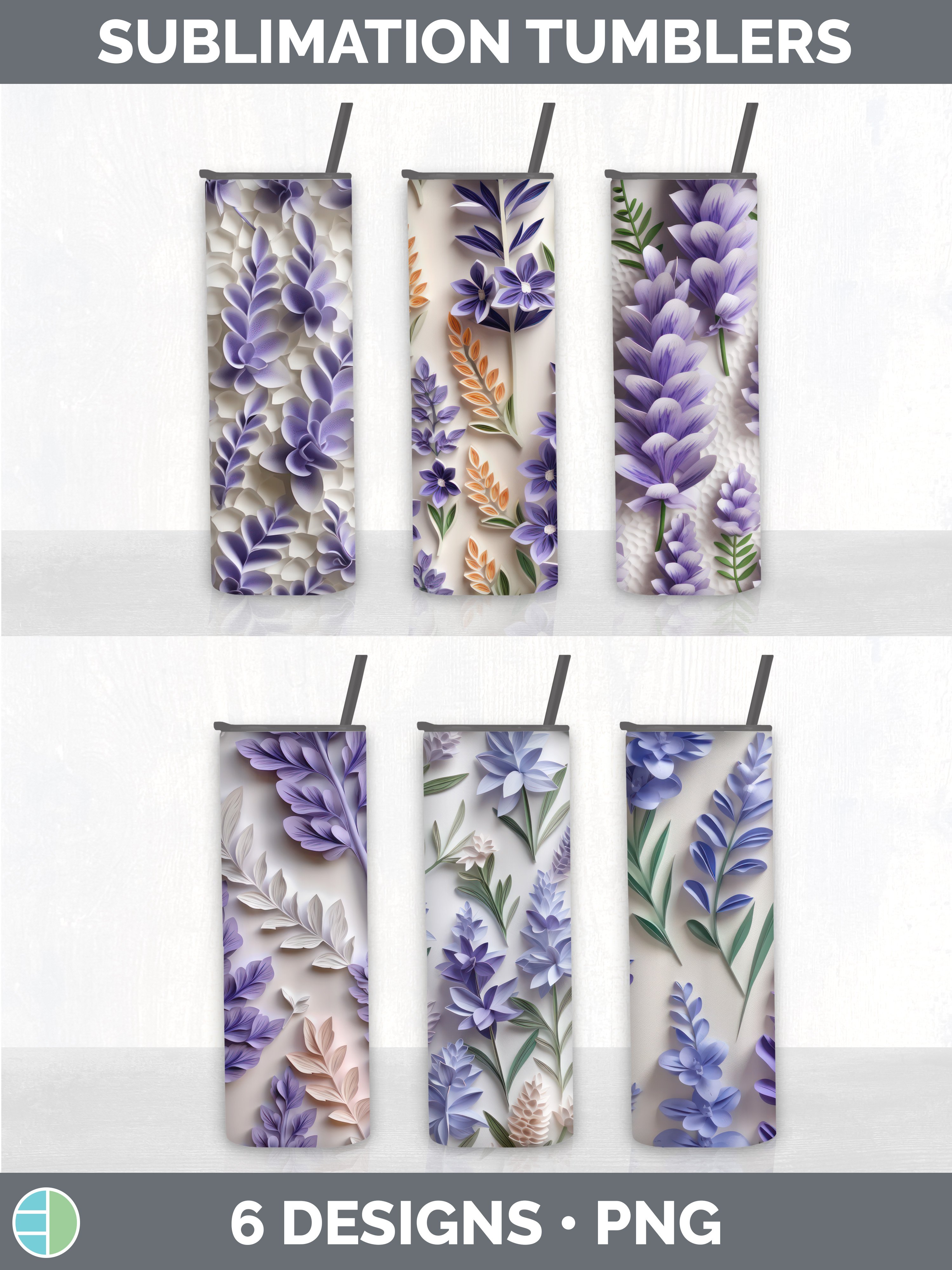 3D Paper Lavender Flowers Tumbler | Sublimation 20 oz Skinny