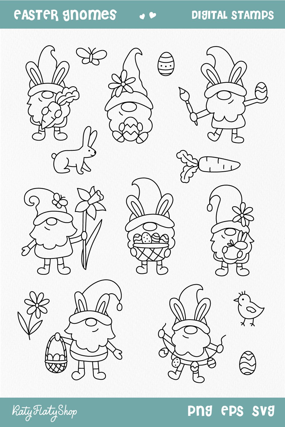 Easter gnome svg, Spring gnome clipart, Doodle line art