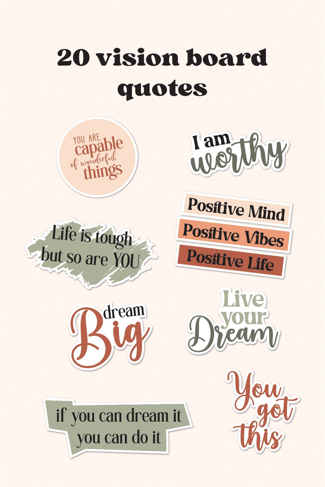 Inspirational stickers - 20 designs | Vision board quotes