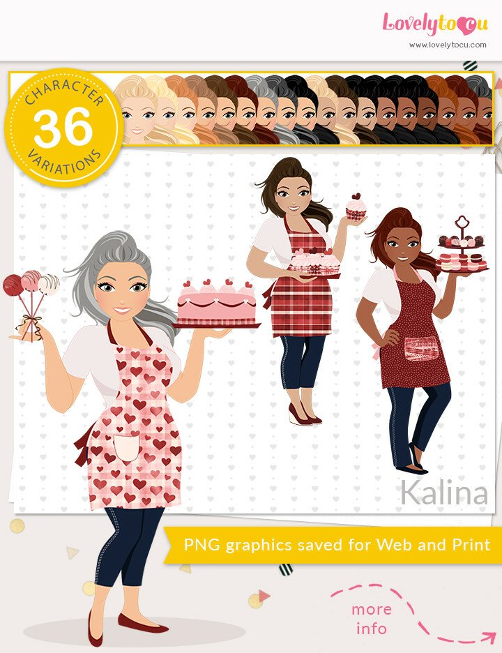 Baking girl clipart, Valentine sweets & cakes, (1189781)