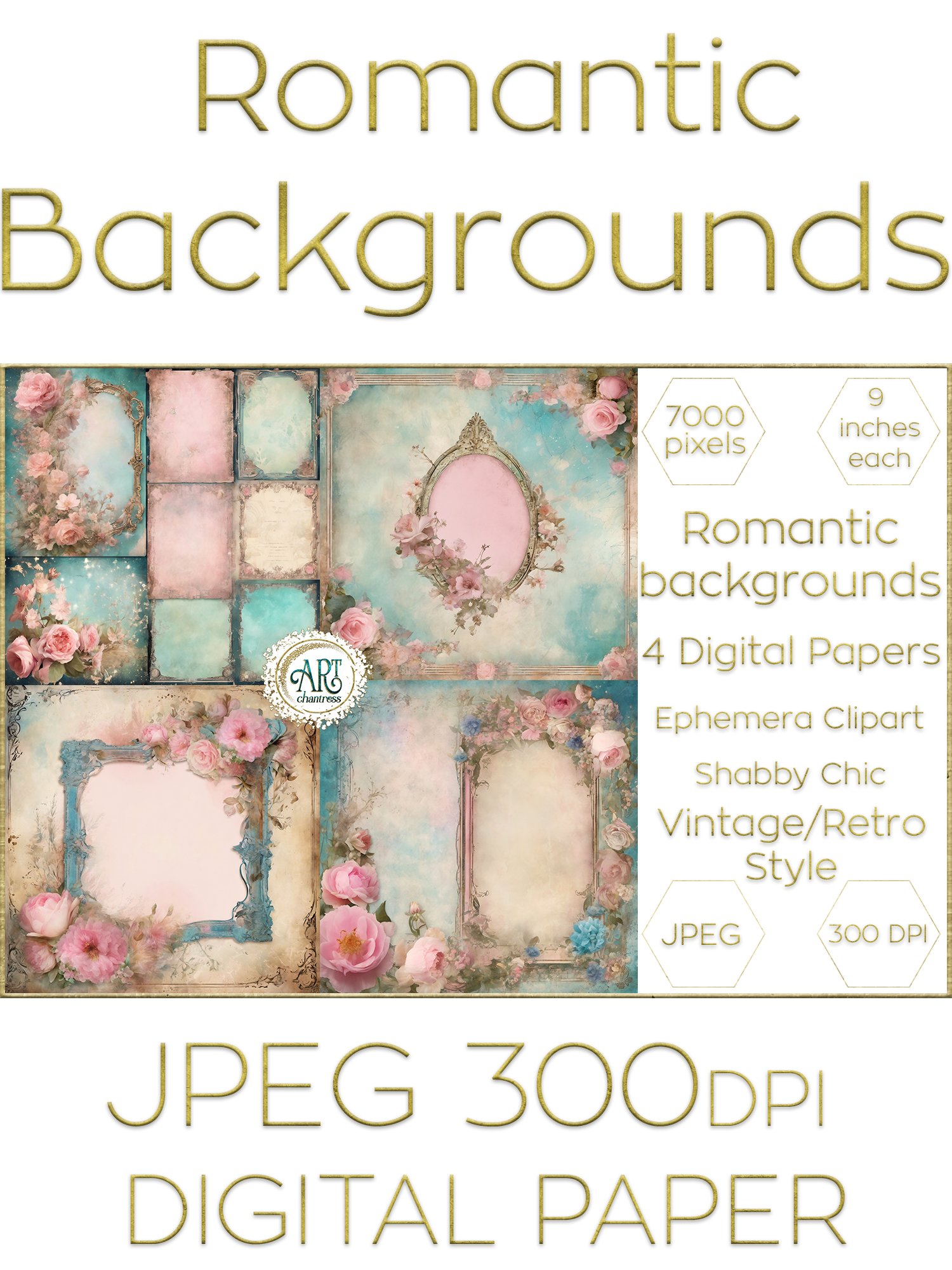 Vintage Watercolor Floral Frame Papers backgrounds (3031934)