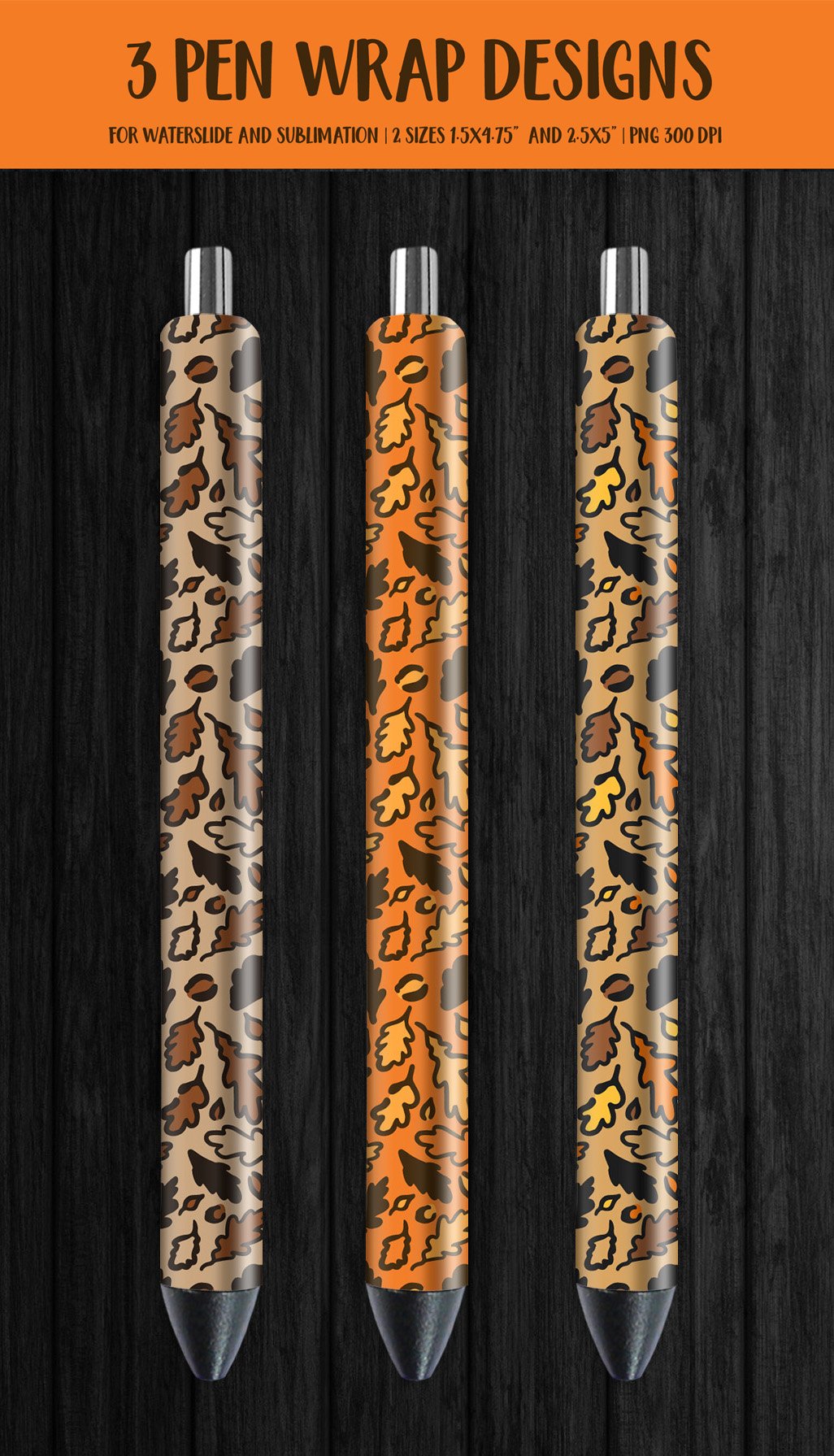 Oak Leaves Pen Wrap. Fall Leopard Print Pen Wrap Sublimation