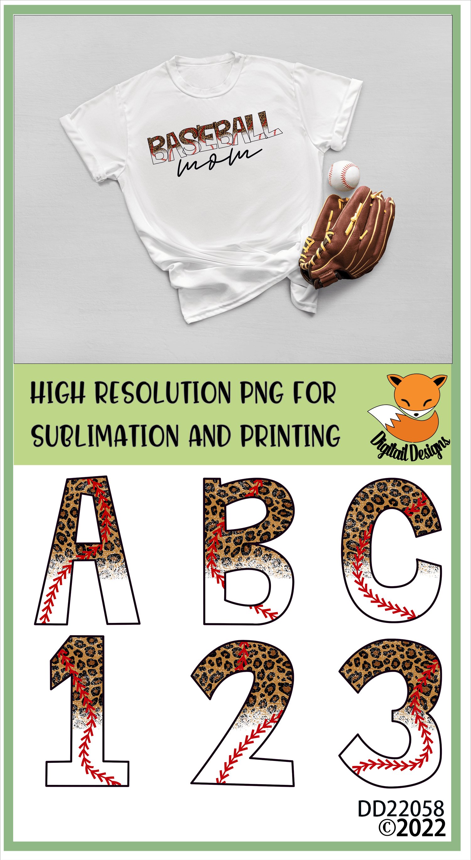 Baseball Leopard Doodle Alphabet and Number Set