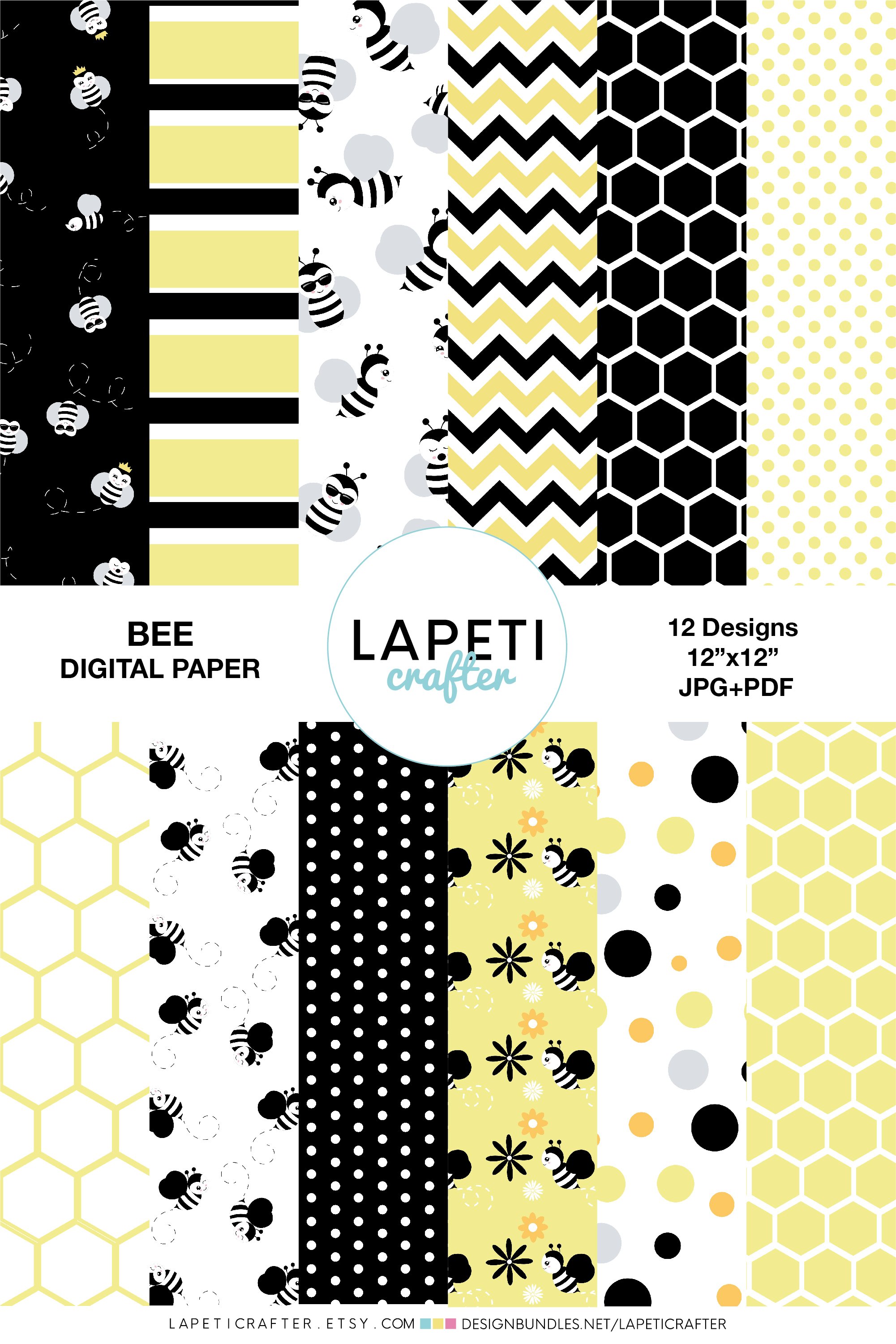 Bee scrapbook paper packs | 12x12 spring scrapbook paper