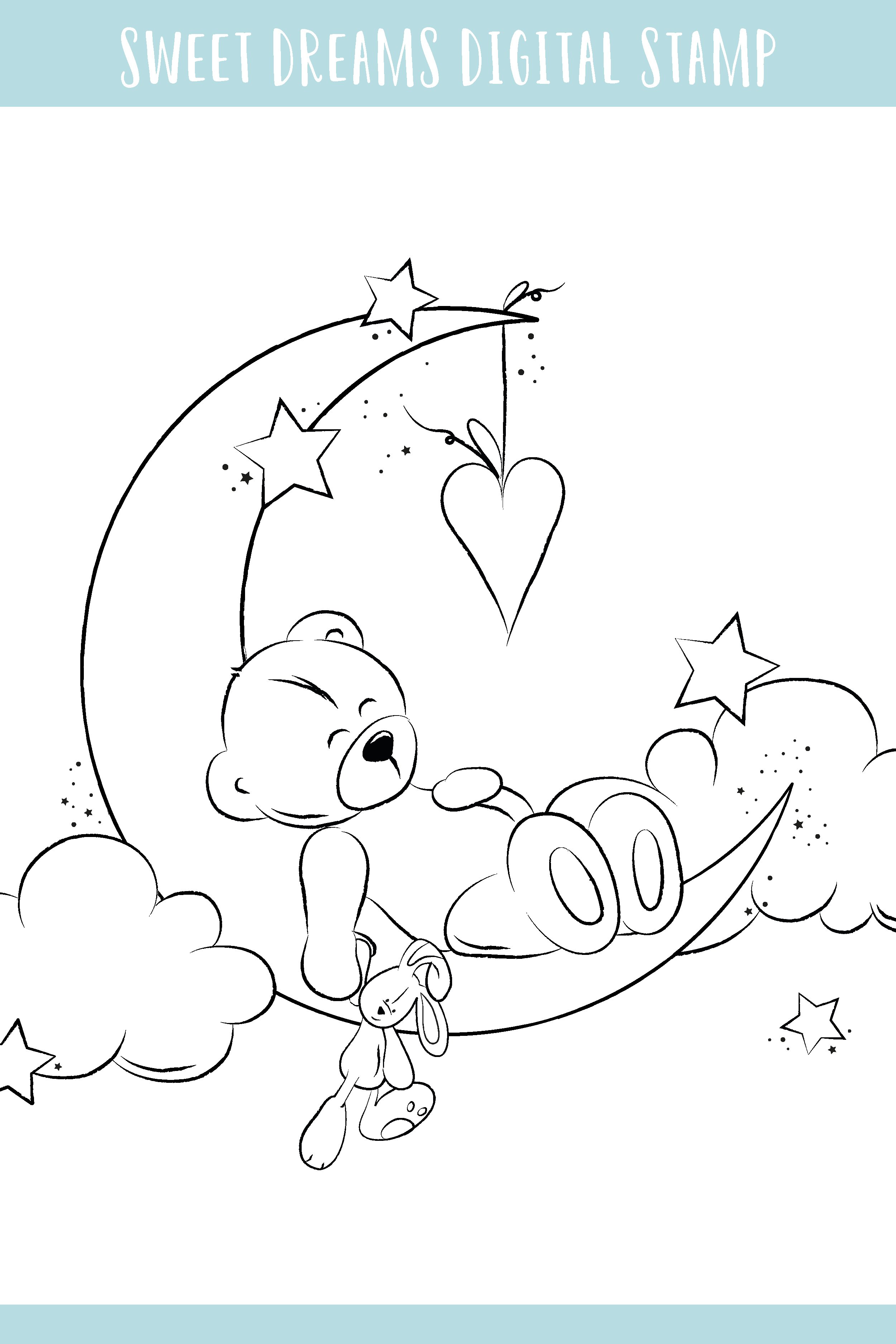 Sweet Dreams Little Bear DIGITAL STAMP JPEG