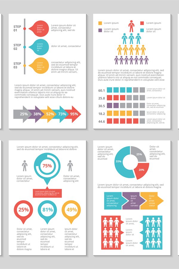 Design project of business annual report with infographic pi