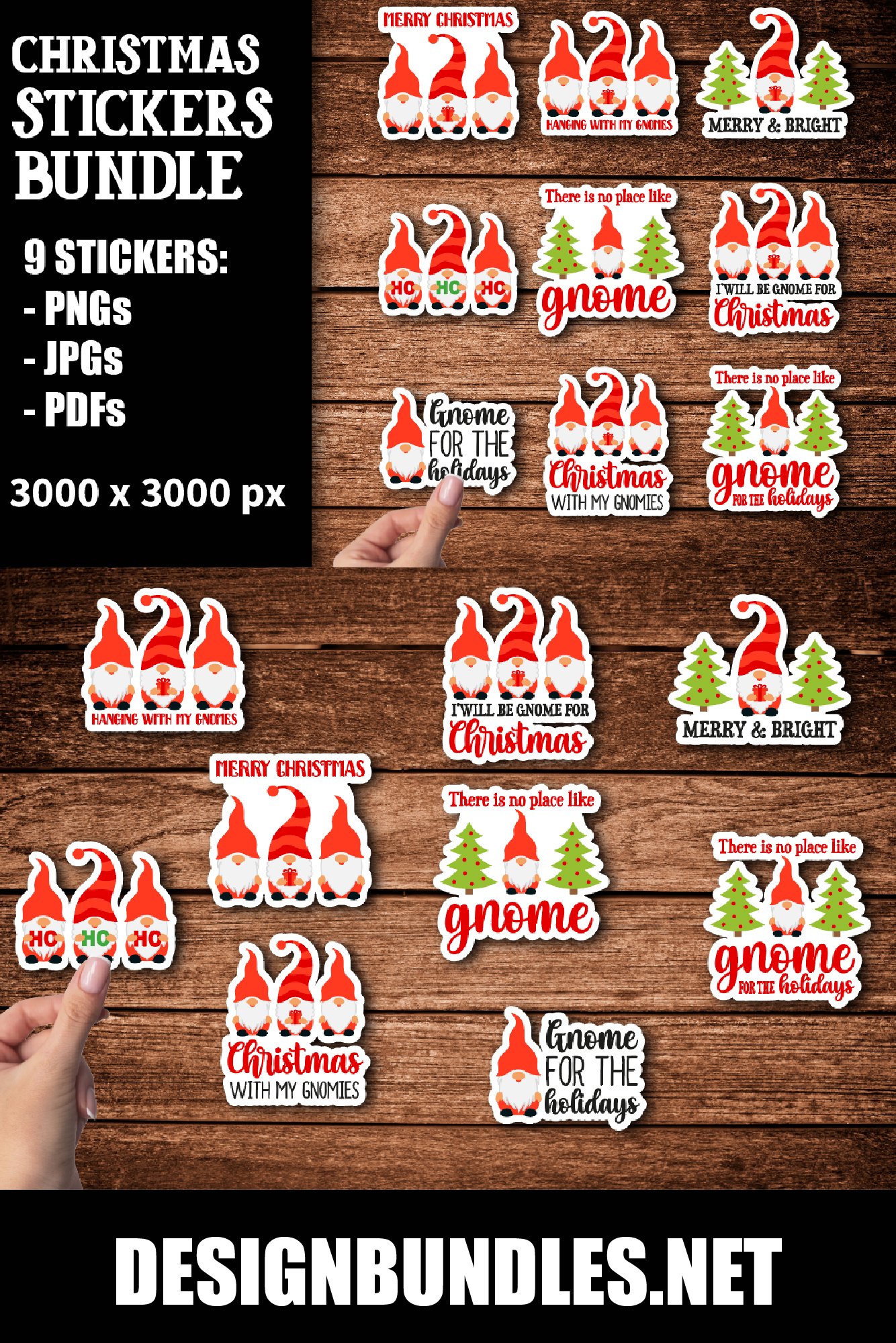 9 Christmas Gnomes Stickers Pack, winter stickers bundle