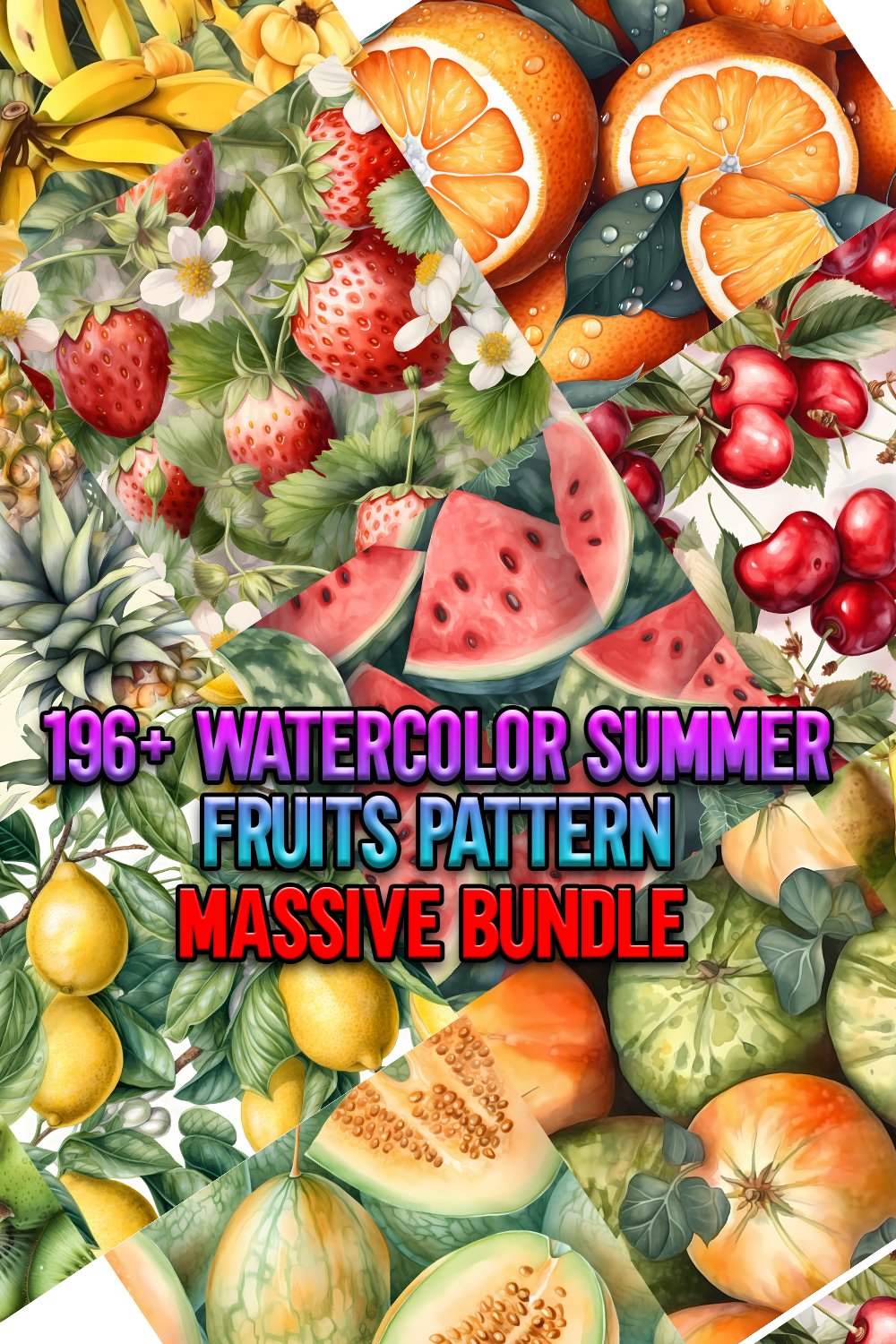 196 Watercolor Summer Fruits Patterns - Massive Bundle