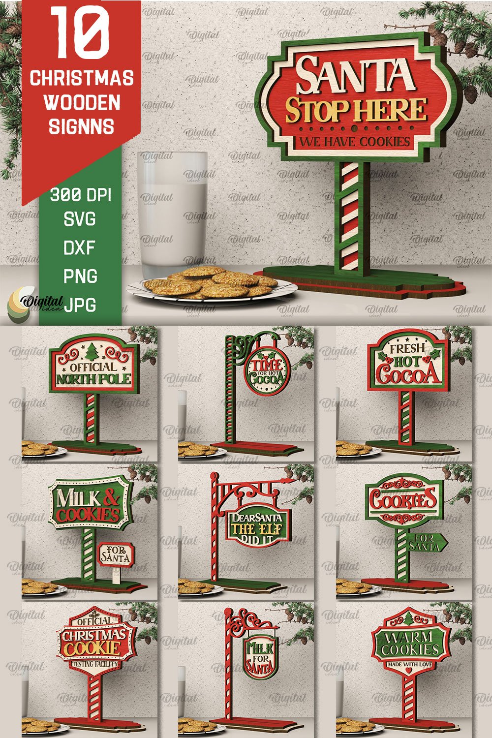 Christmas Wooden Signs Laser Cut Bundle. Santa Signs SVG