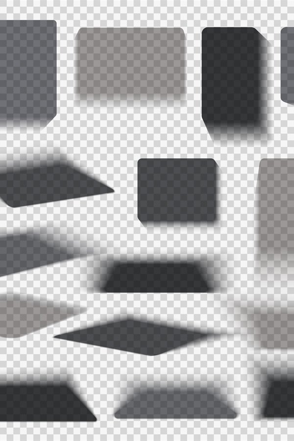 Transparent paper and objects box square shadows isolated. W