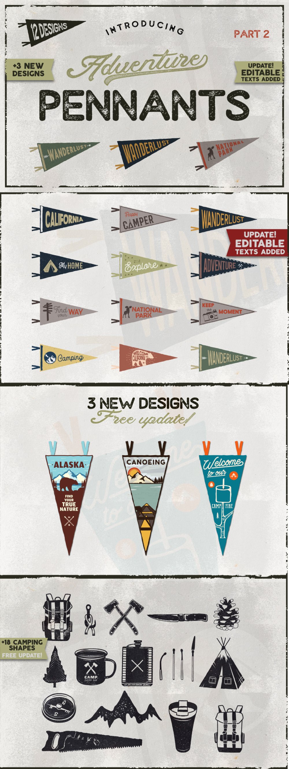 Camping Pennants Bundle | Vintage Outdoor Badges SVG Part 2