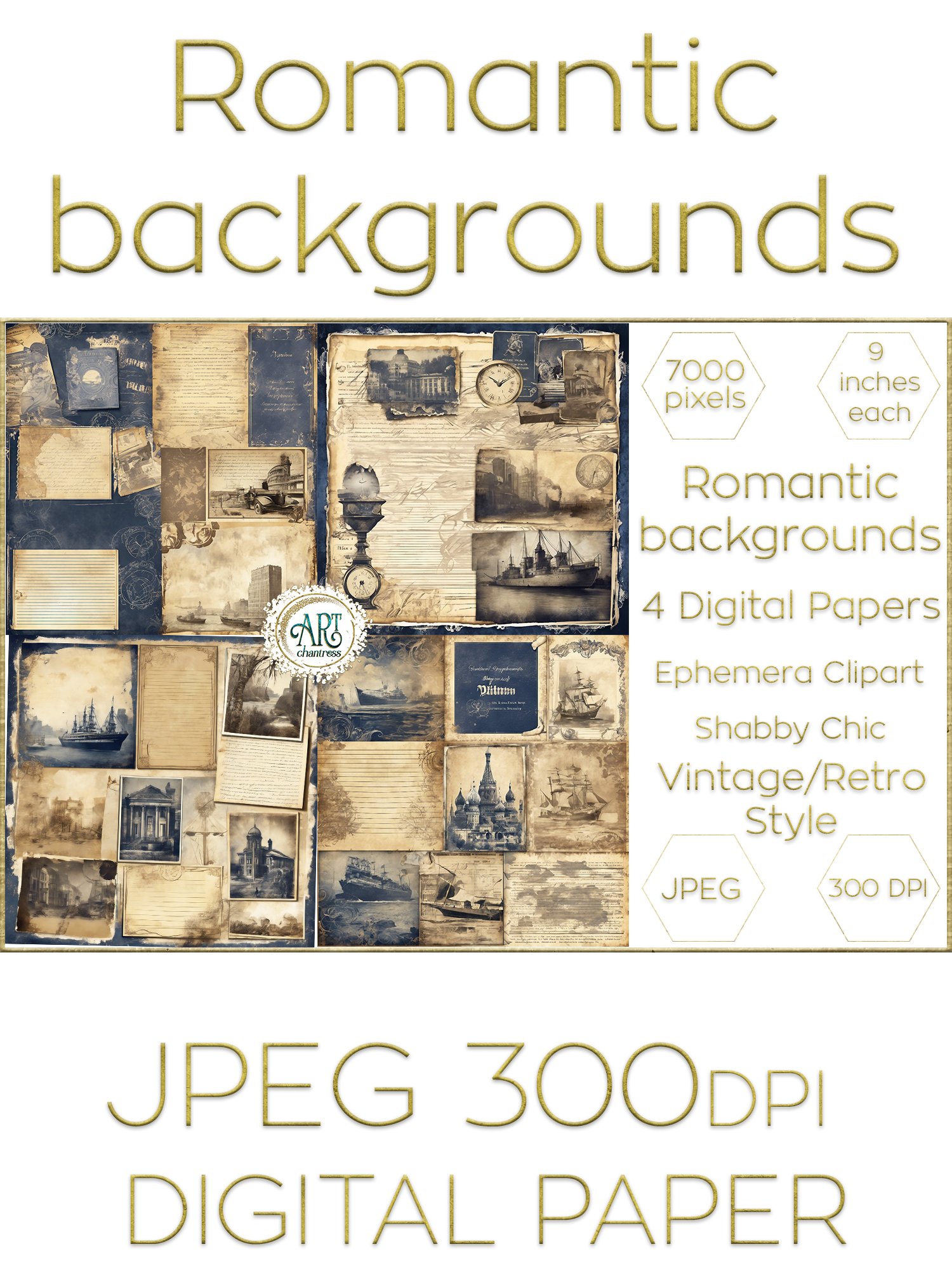 Watercolor Vintage Digital Paper Shabby Chic (2968791)