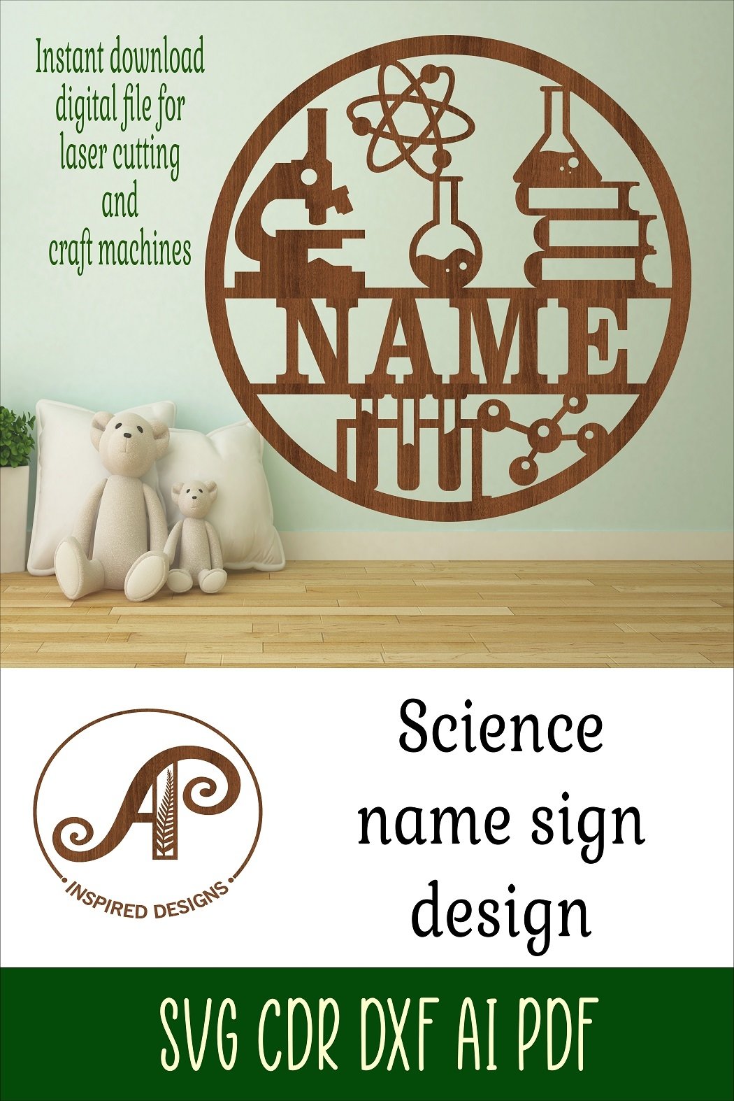 Science name sign svg laser cut template