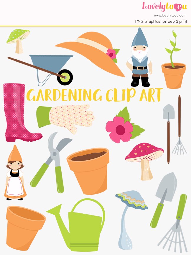 Outdoor gardening clipart set