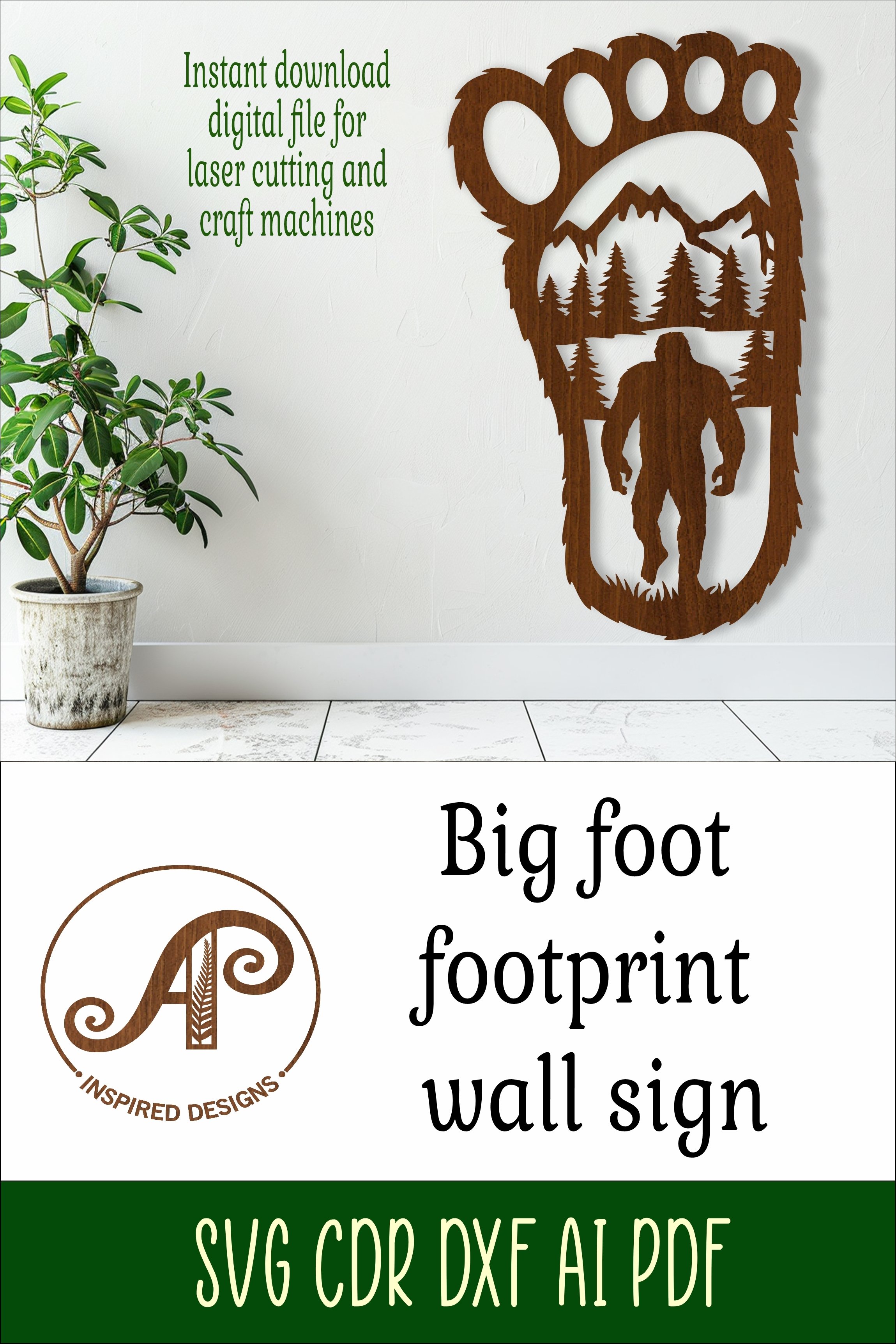 Bigfoot yeti footprint wall art sign, SVG file