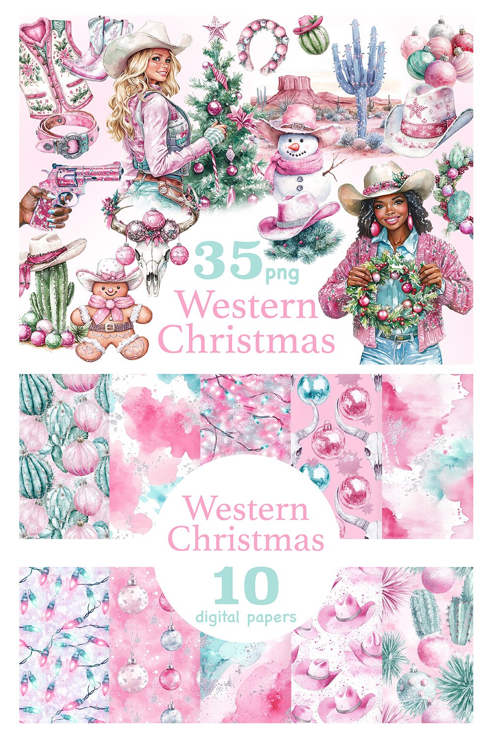 Western Christmas Clipart | Cowboy Santa PNG