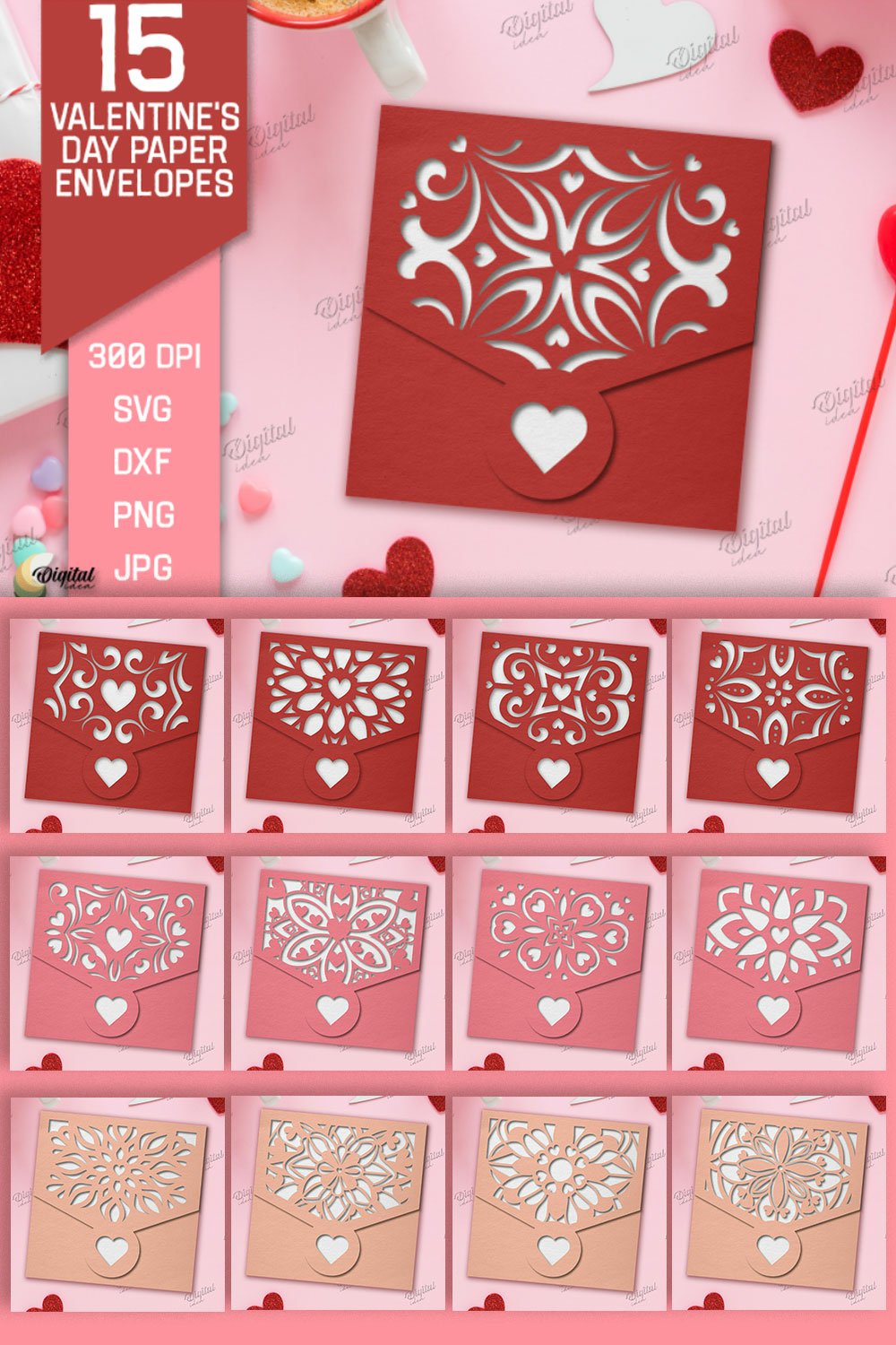 Valentine's Day Paper Envelope Bundle. Envelope Gift SVG