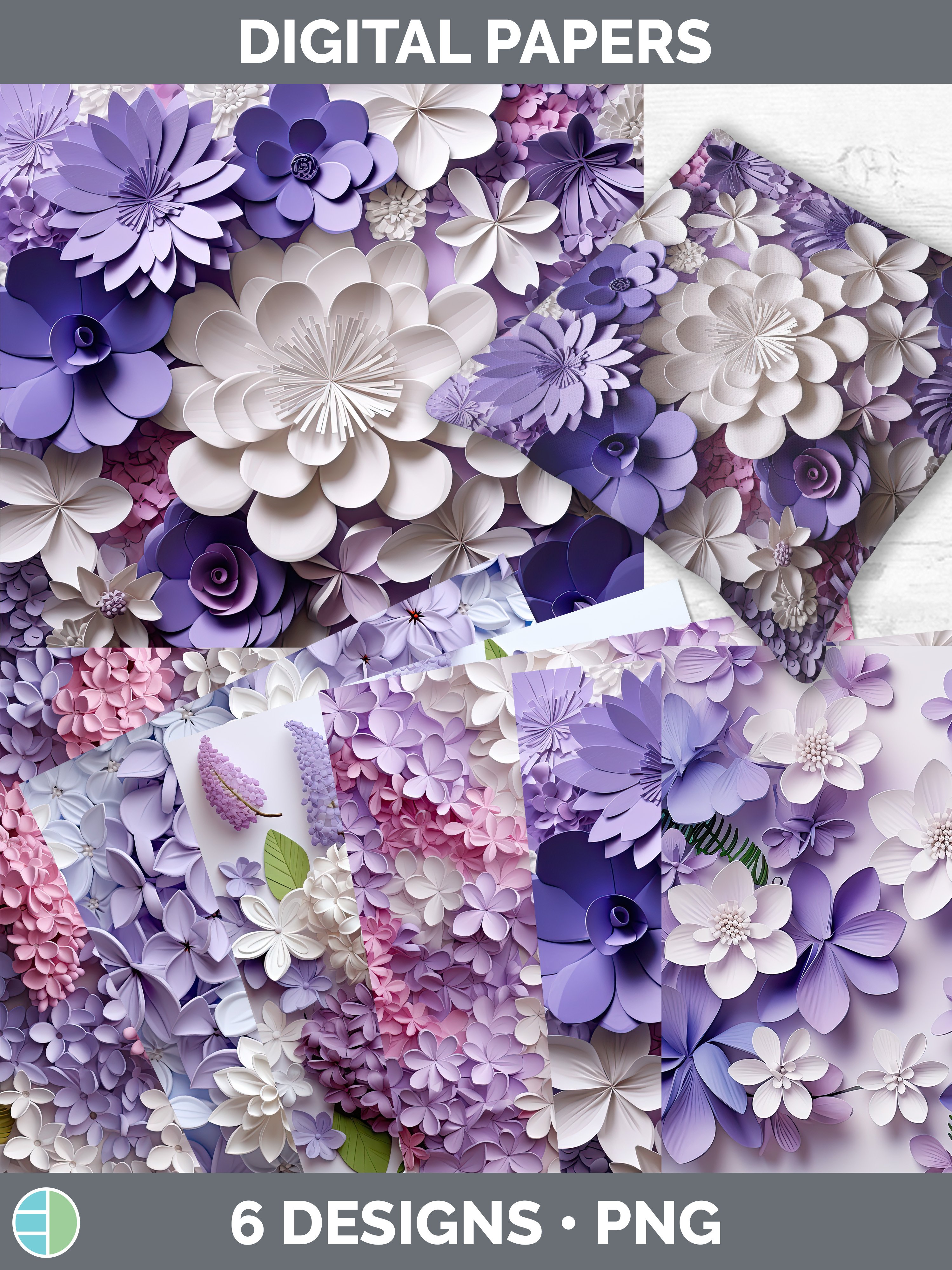 3D Paper Lilac Flowers Paper Backgrounds | Bundle Digital Sc