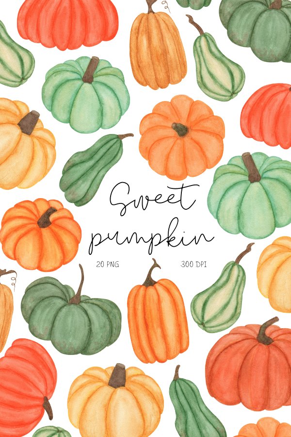 Watercolor pumpkin Halloween clipart (1495747)
