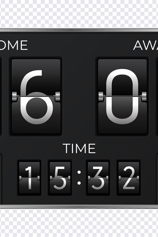 Black retro scoreboard. Stadium soccer countdown clock, goal