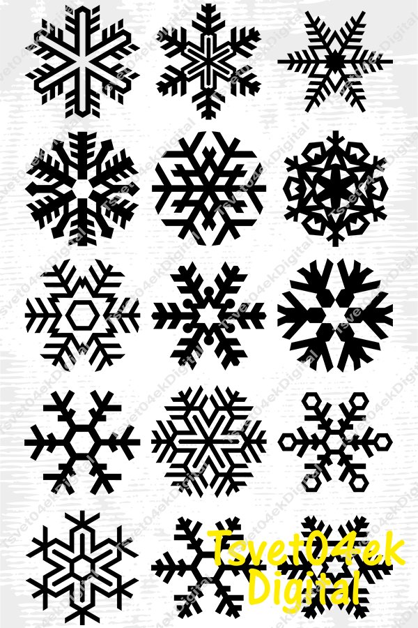 Set of 15 simple geometric snowflakes illustration (1739582)