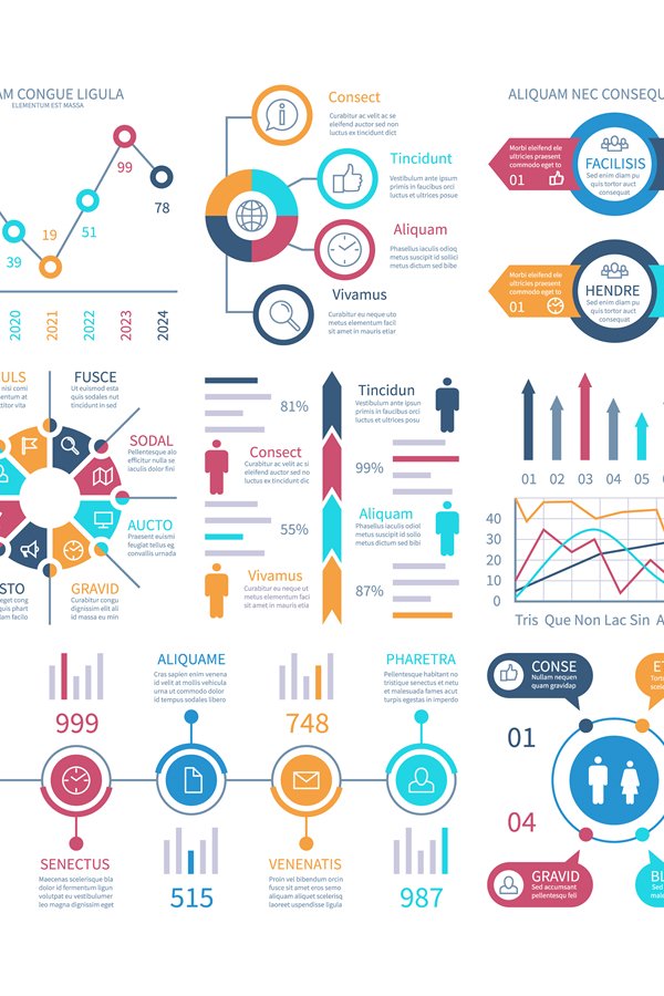 Infographic charts. Infochart elements, marketing chart and