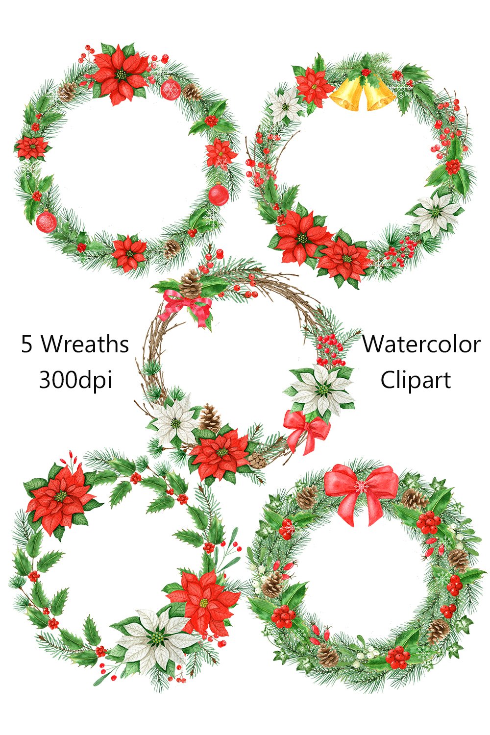Watercolor Christmas wreath. Christmas flower poinsettia