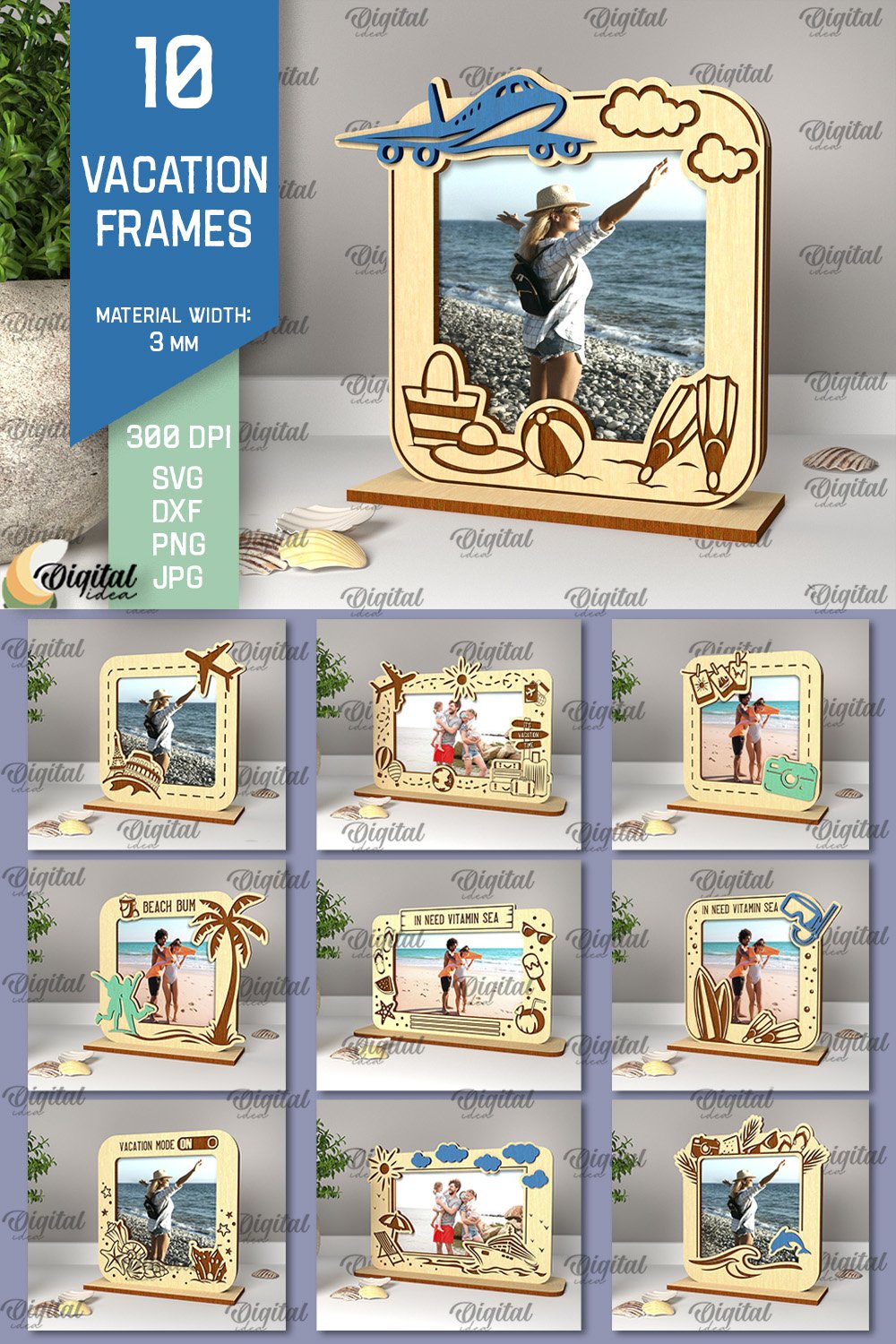 Vacation Frames Laser Cut Bundle. Vacation Photo Frames SVG