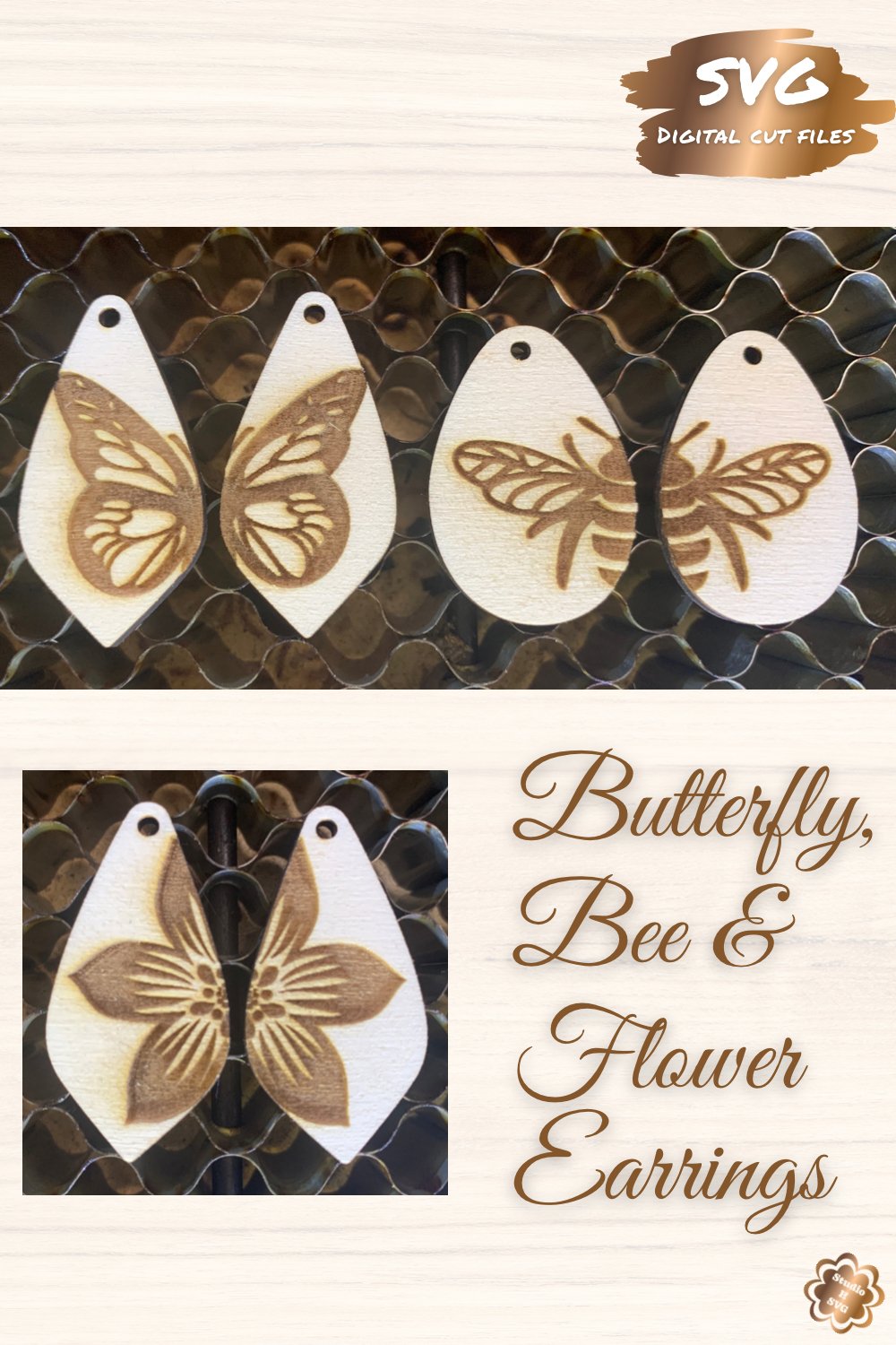 Butterfly, Bee and Flower - Earring Laser Cut Files