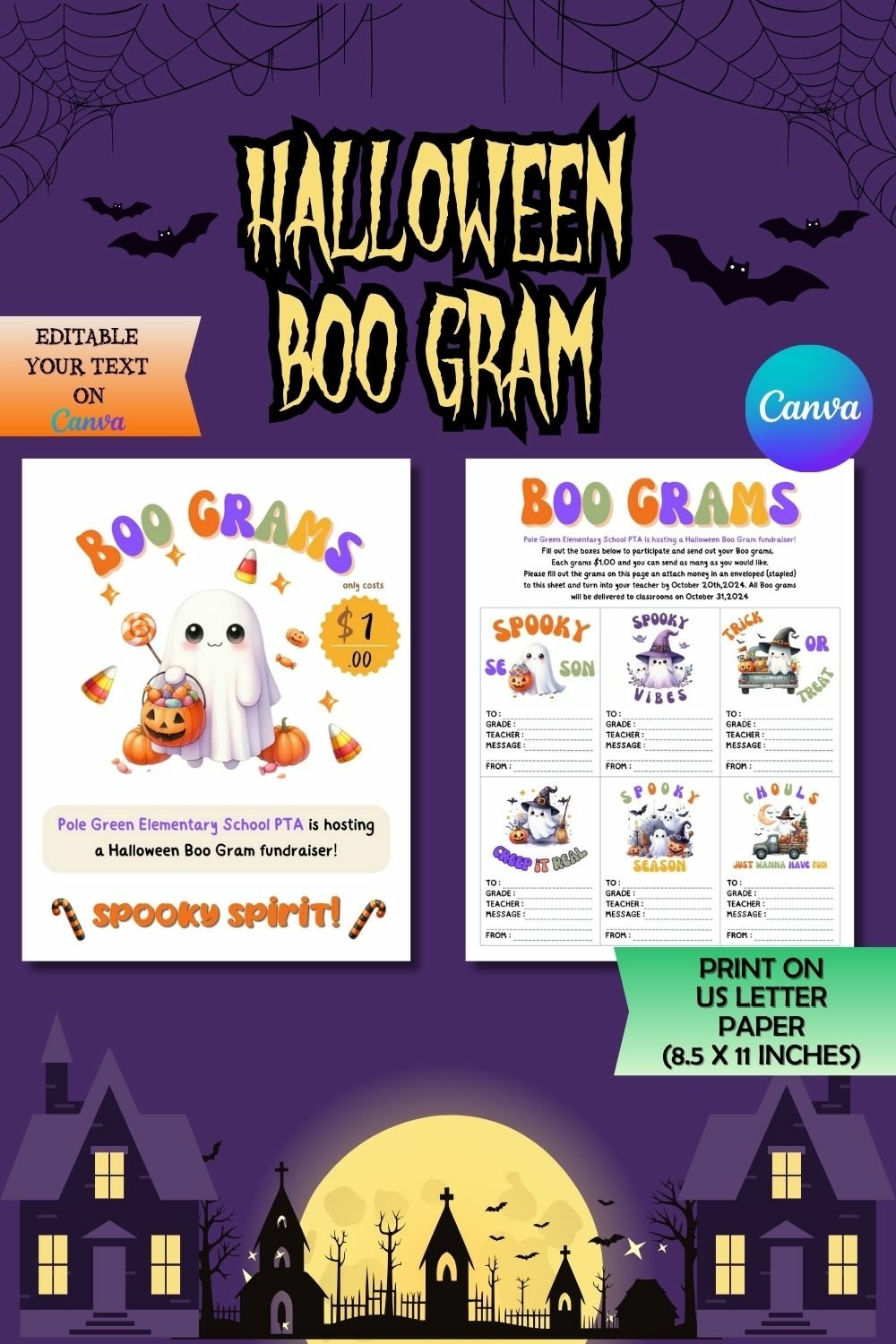 Editable Halloween Boo Gram Template, School Candy Gram