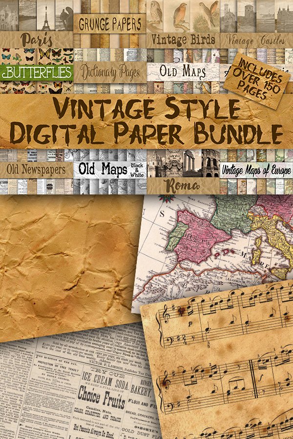 Vintage Style Digital Paper Bundle