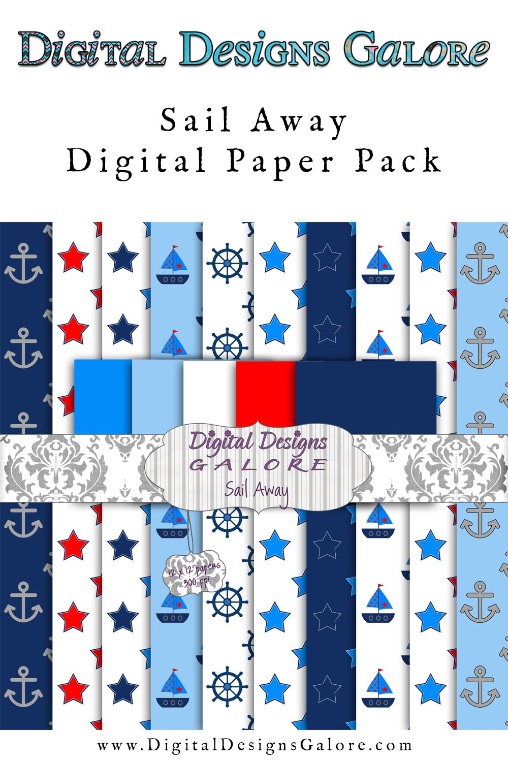 Sail Away Digital Paper Pack | 15 Digital Craft Papers