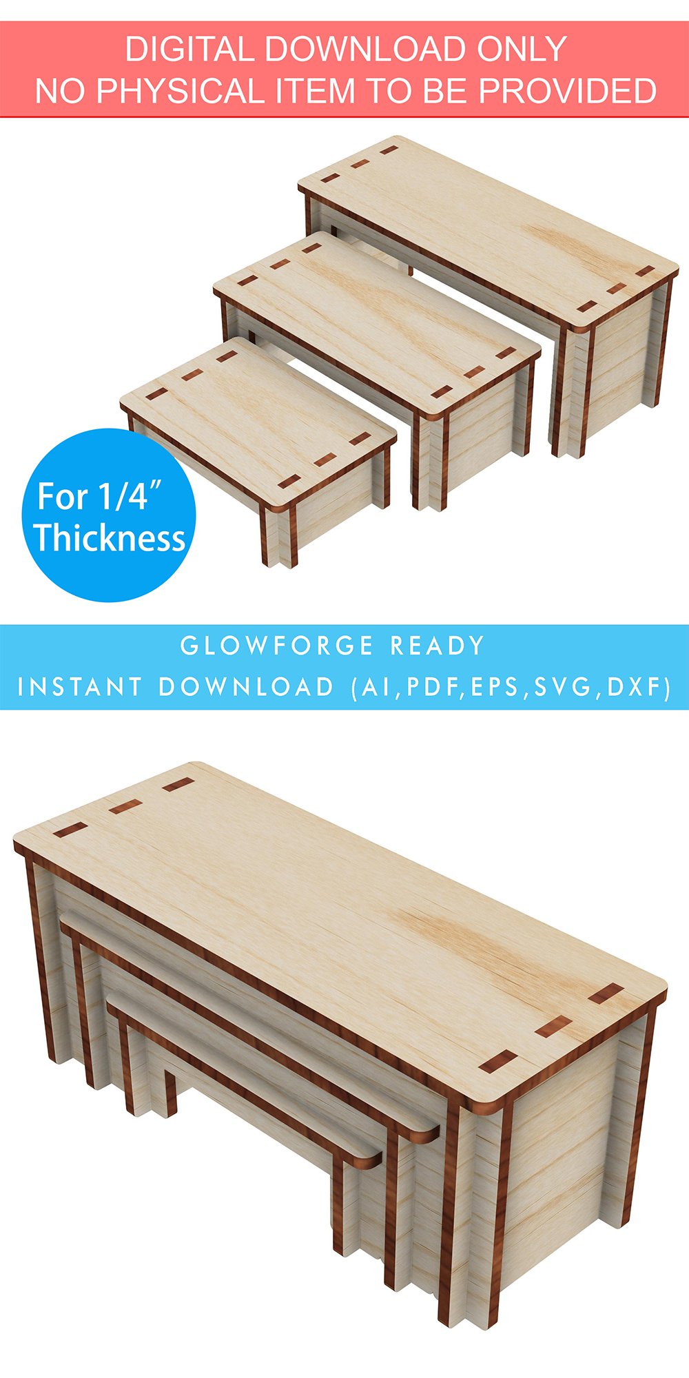3 Tier Nesting Shelf Riser Display Stand, Display Shelf