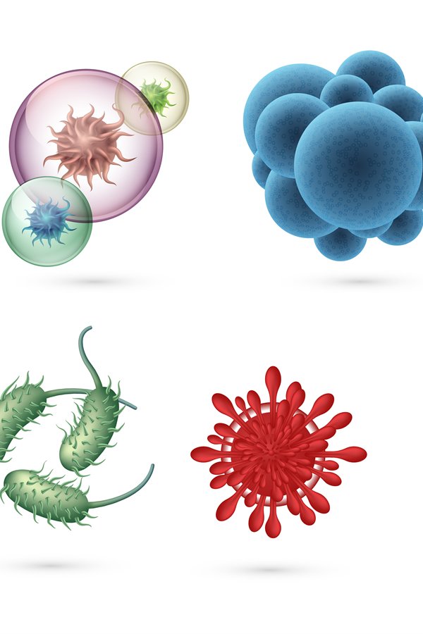 Realistic viruses. Germs and infection bacteria cells, micro