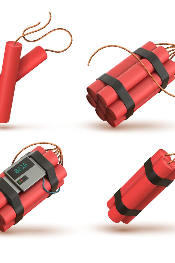 Realistic 3d red dynamite bomb with electronic timer detonat