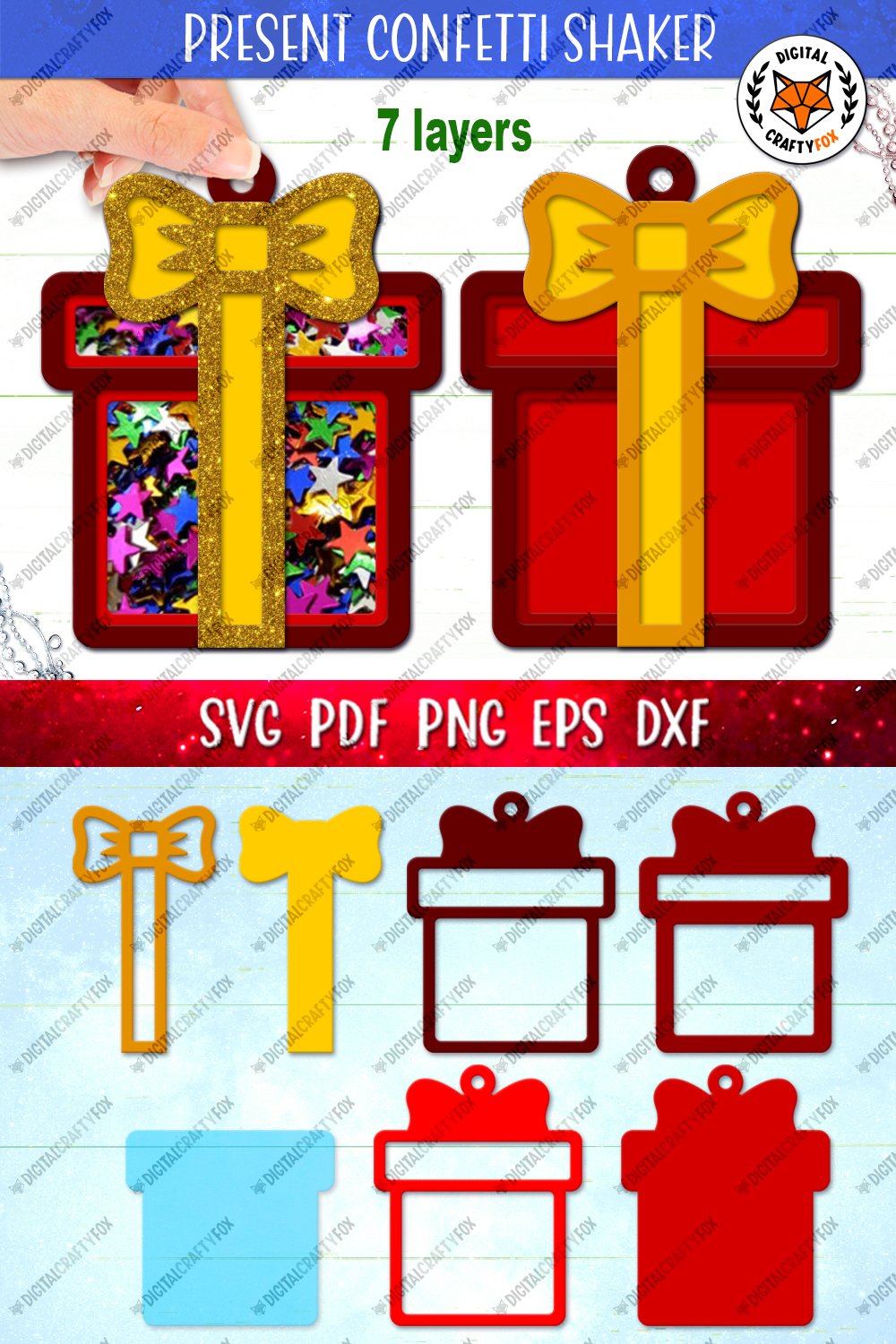 Christmas Present Confetti Shaker, 3D Christmas Ornament