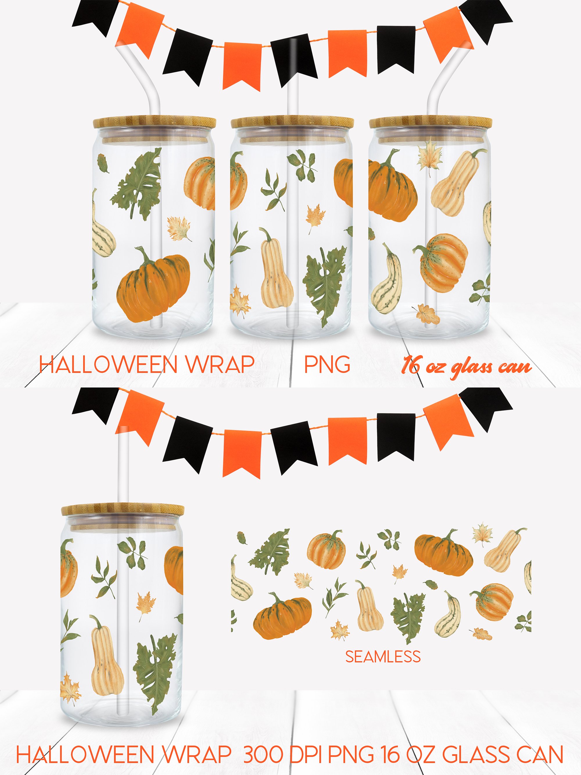 Halloween Pumpkins Libbey can glass wrap. Sublimation PNG