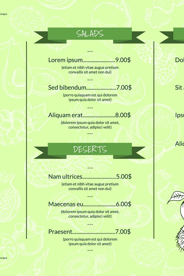 Vector horizontal one page doodle handdrawn fruits and veget