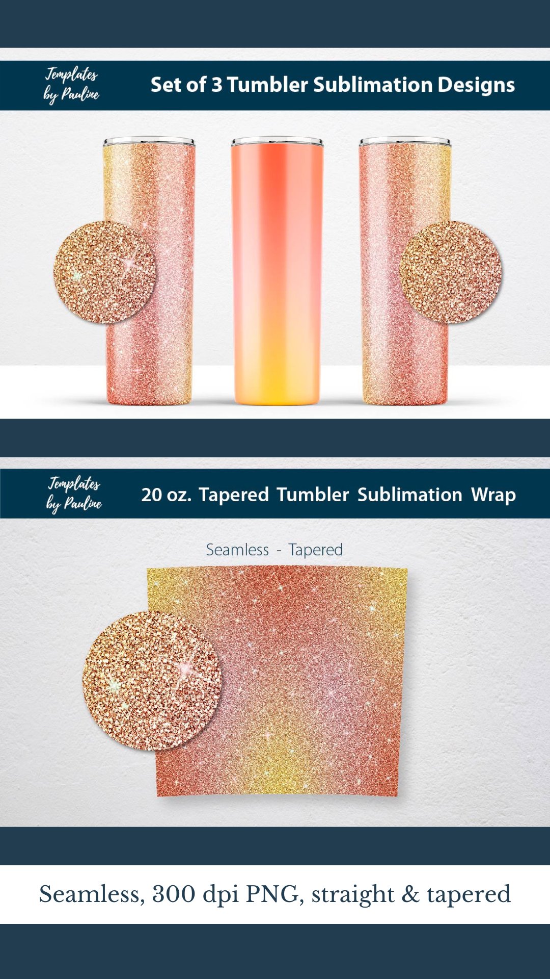 Set of 3 Yellow Orange Seamless Tumbler Sublimation Wraps
