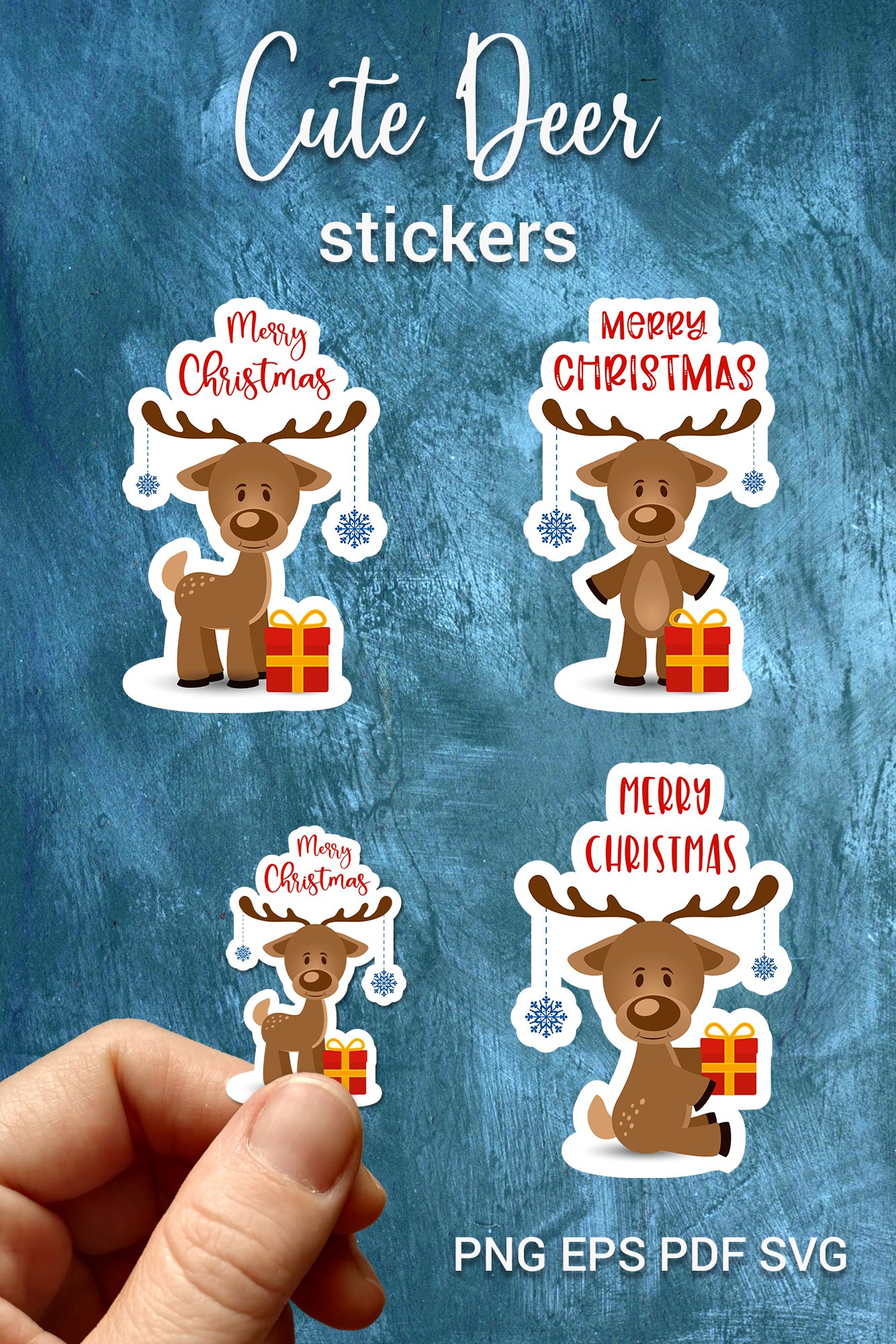 3 Christmas Reindeer Stickers | Print and Cut | (989269)
