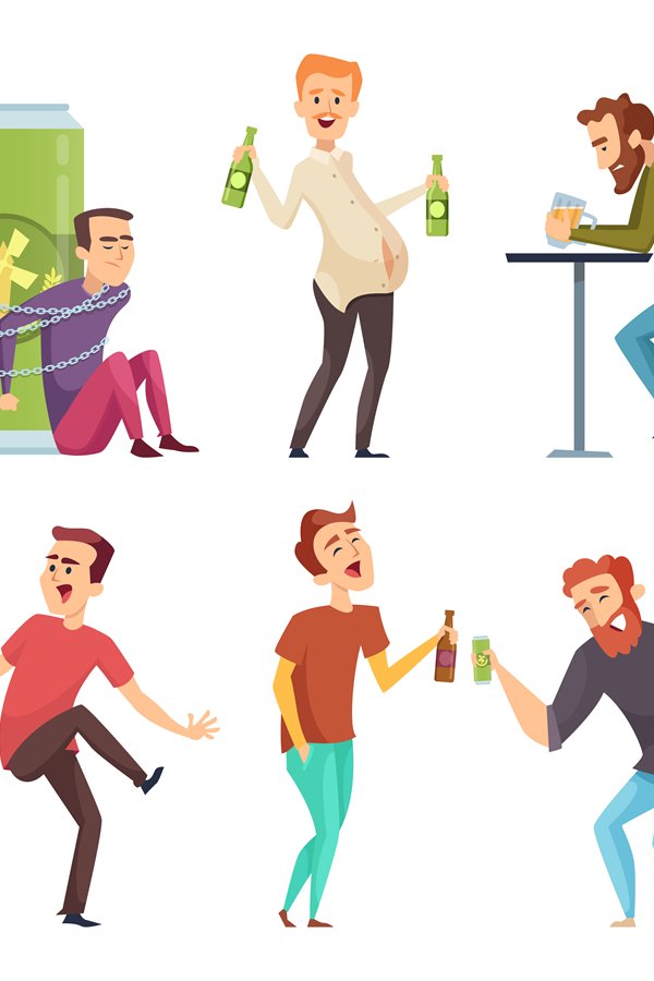 Alcoholic character. Abuse and addicted man drugs and booze