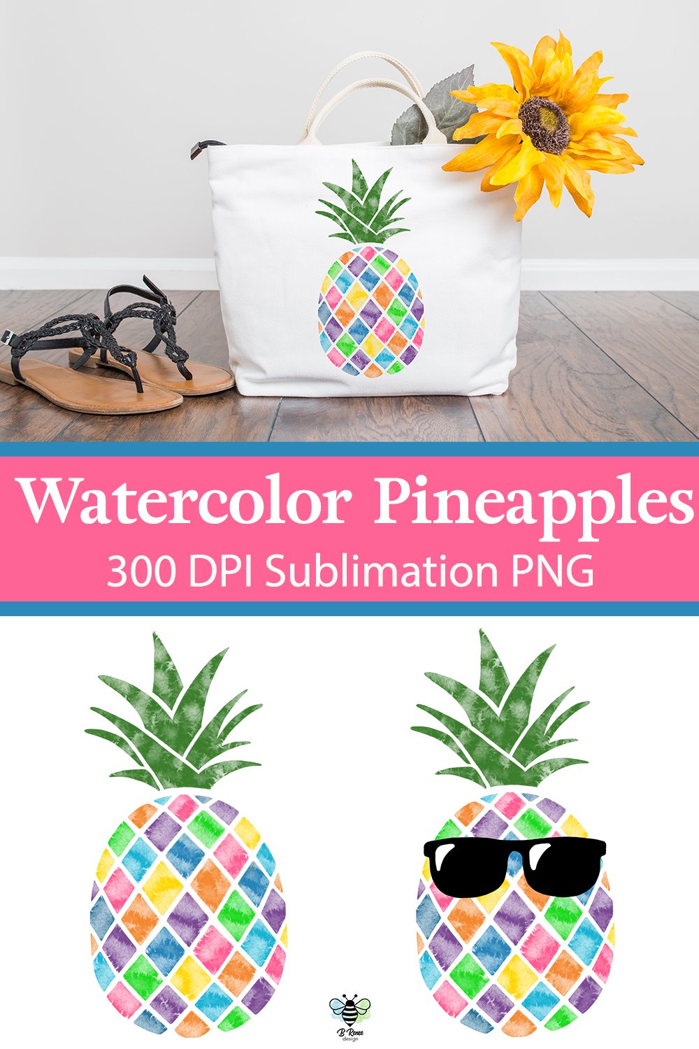 Rainbow Watercolor Pineapple Sublimation