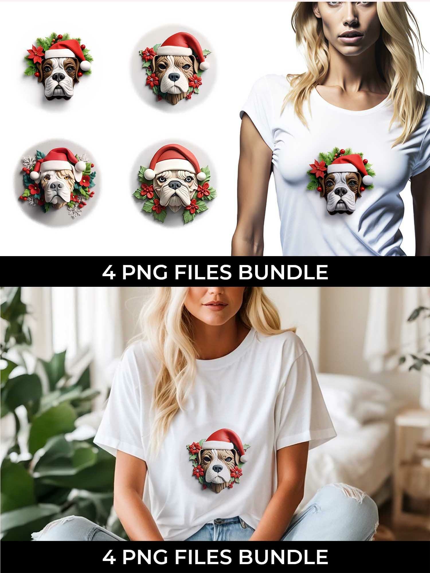3D Christmas Boxer Dog T-shirt Sublimation PNG Bundle