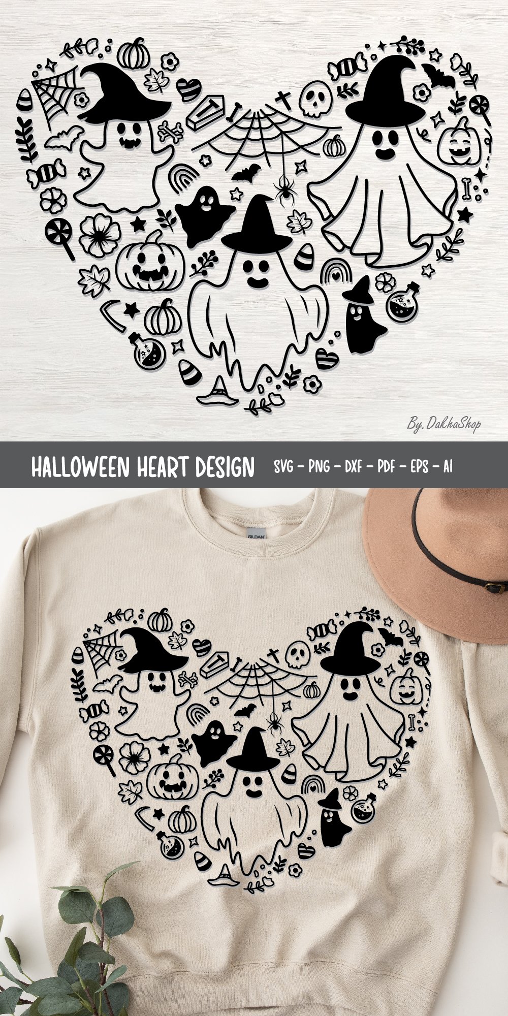 Halloween Heart Svg, Halloween Svg, Ghost Heart Svg