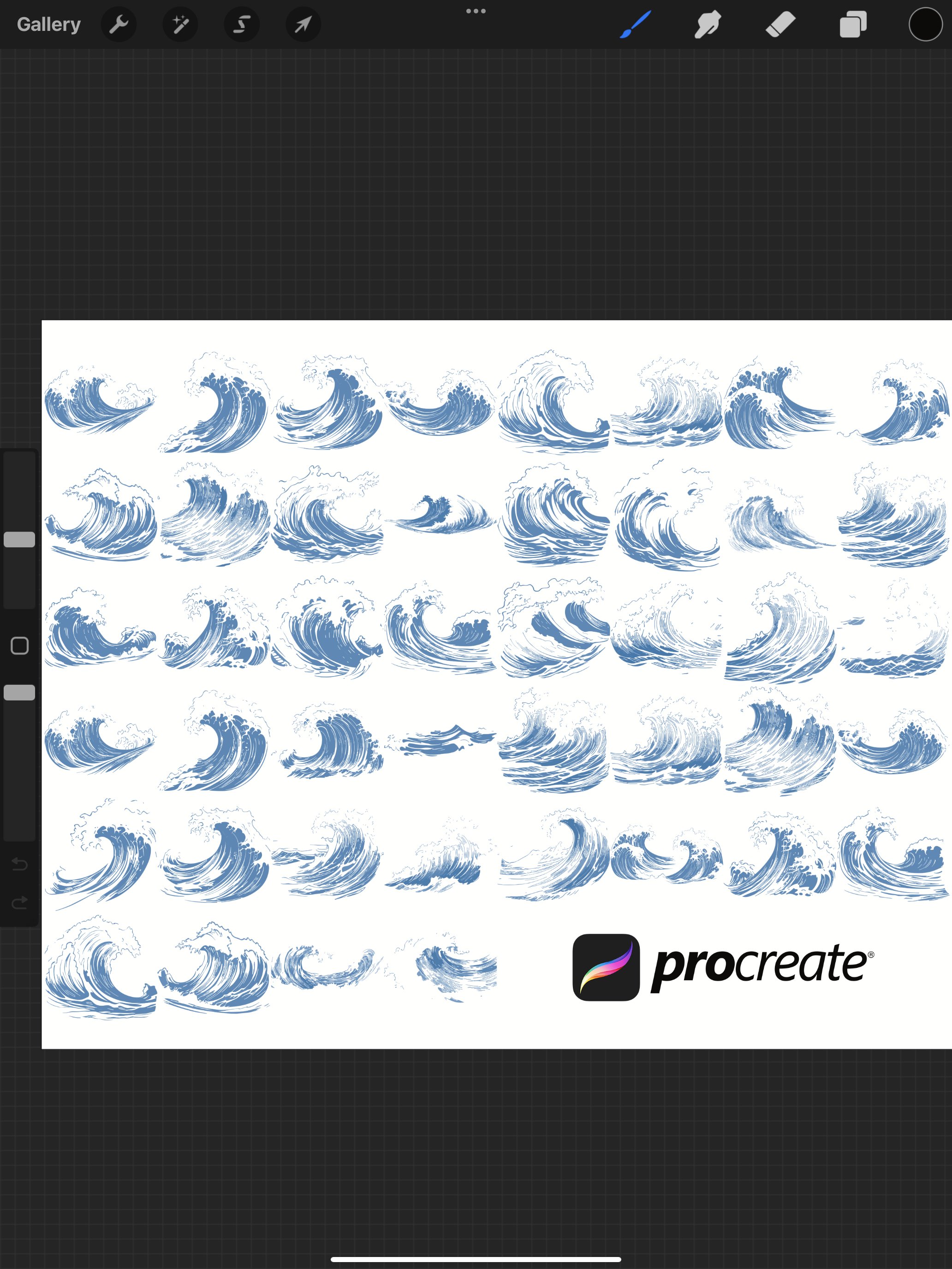 Ocean Sea Waves Set 1 Procreate Brush Stamps, 44 Waves