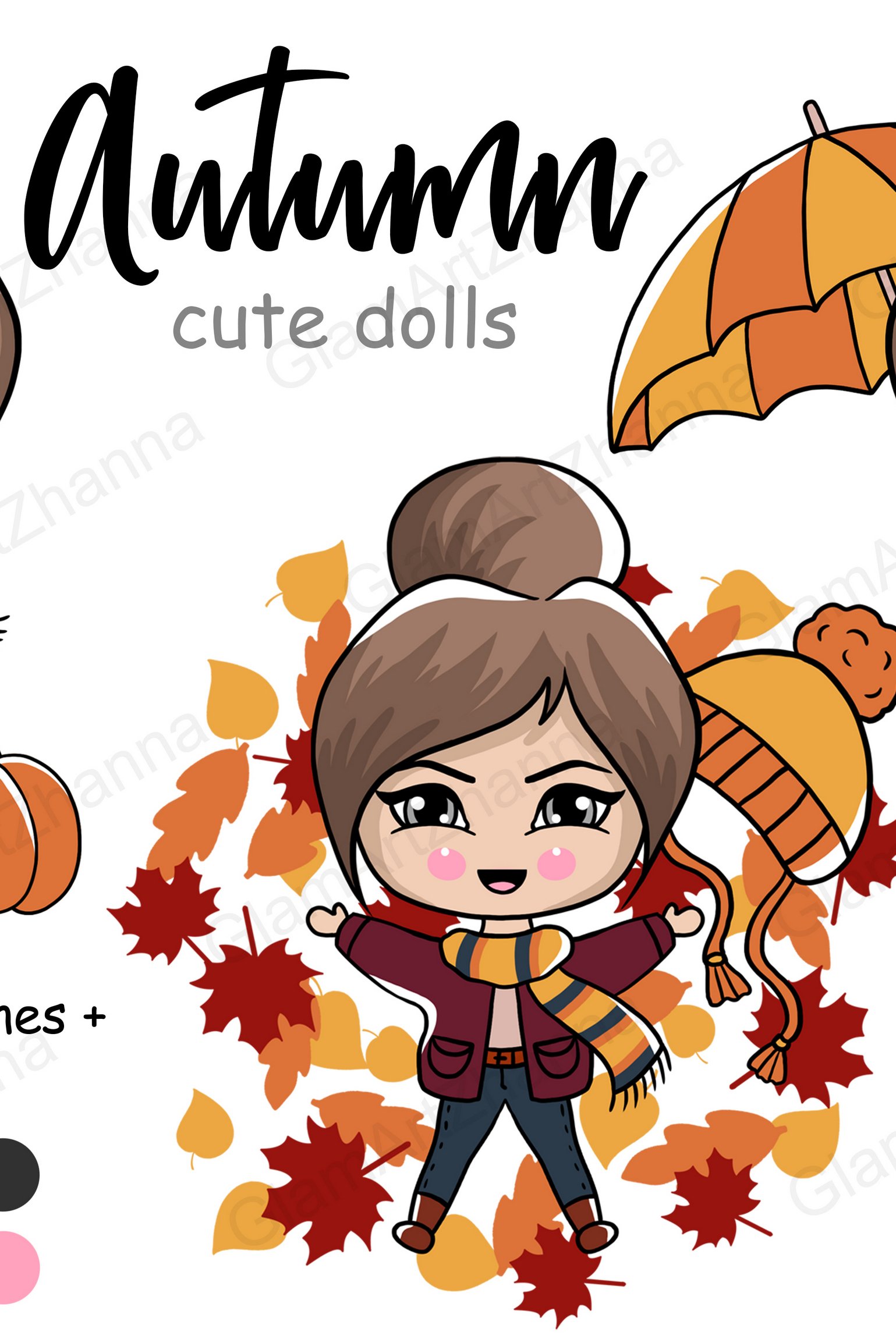Autumn CUTE DOLLS Clipart Fall Spice Pumpkin Girl PNG Files