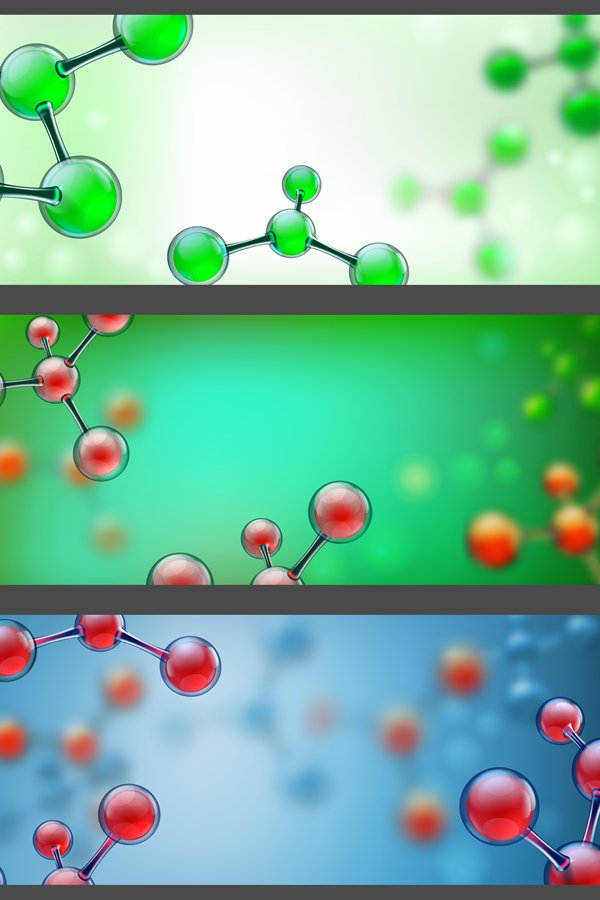 Abstract molecules banners. Science cell research, chemistry