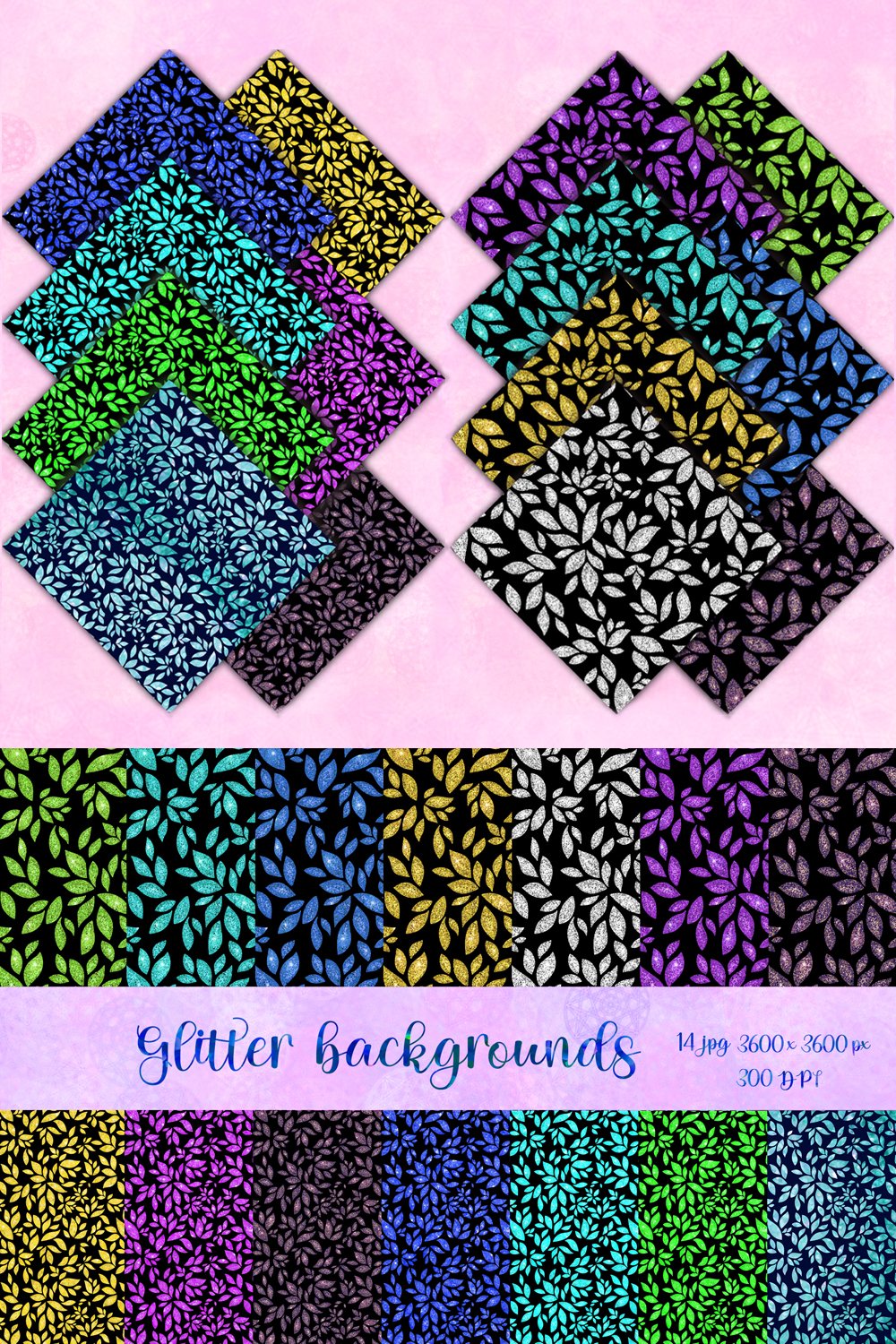 14 Glitter Digital Papers 12 x 12 inch