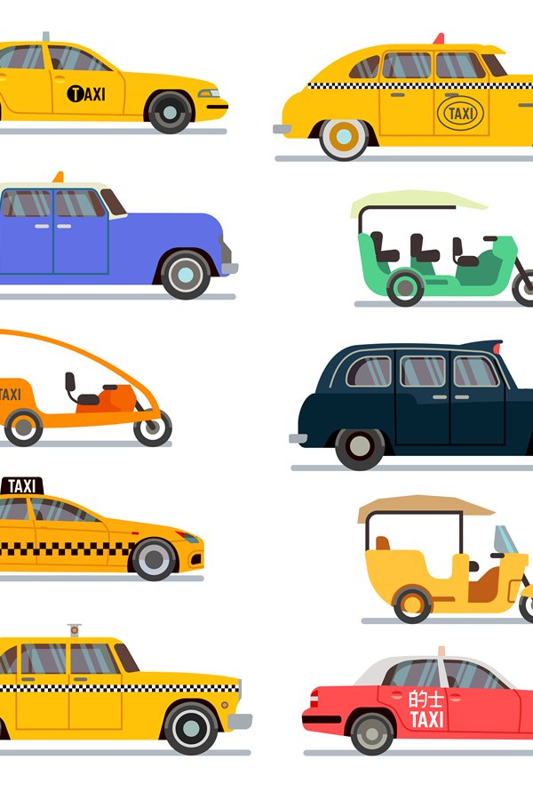 World famous taxi cars vector set